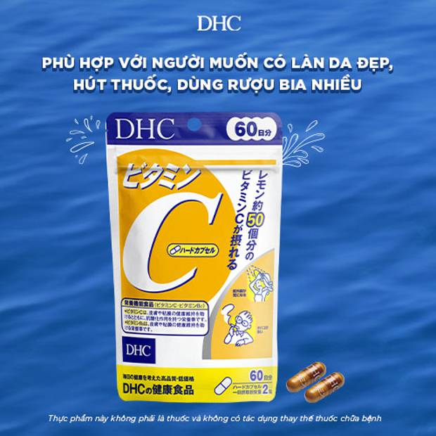 Viên uống DHC Vitamin C Hard Capsule của Nhật hỗ trợ giảm thâm sáng da
